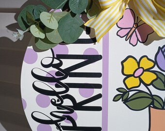 Welcome Door Hanger, Welcome Wood Circle Sign, Hello Spring, Hello ...