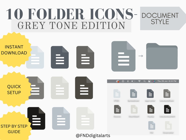Grey Folder Icons Document Style Icons for Mac Windows PC Desktop ...