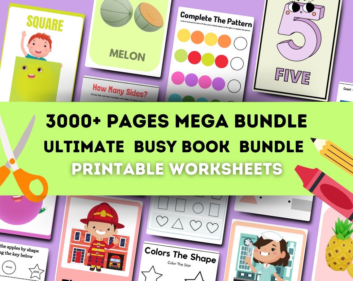 Preschool Busy Book Mega Bundle, Coloring Materials Flashcards Shapes ...