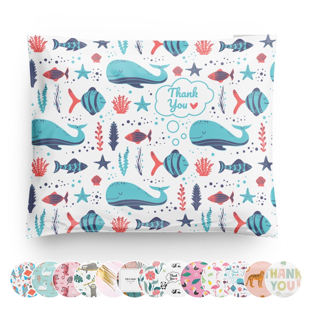 10x13 Poly Mailers 100 Pack | Animal Pattern Whale | Reusable Shipping ...