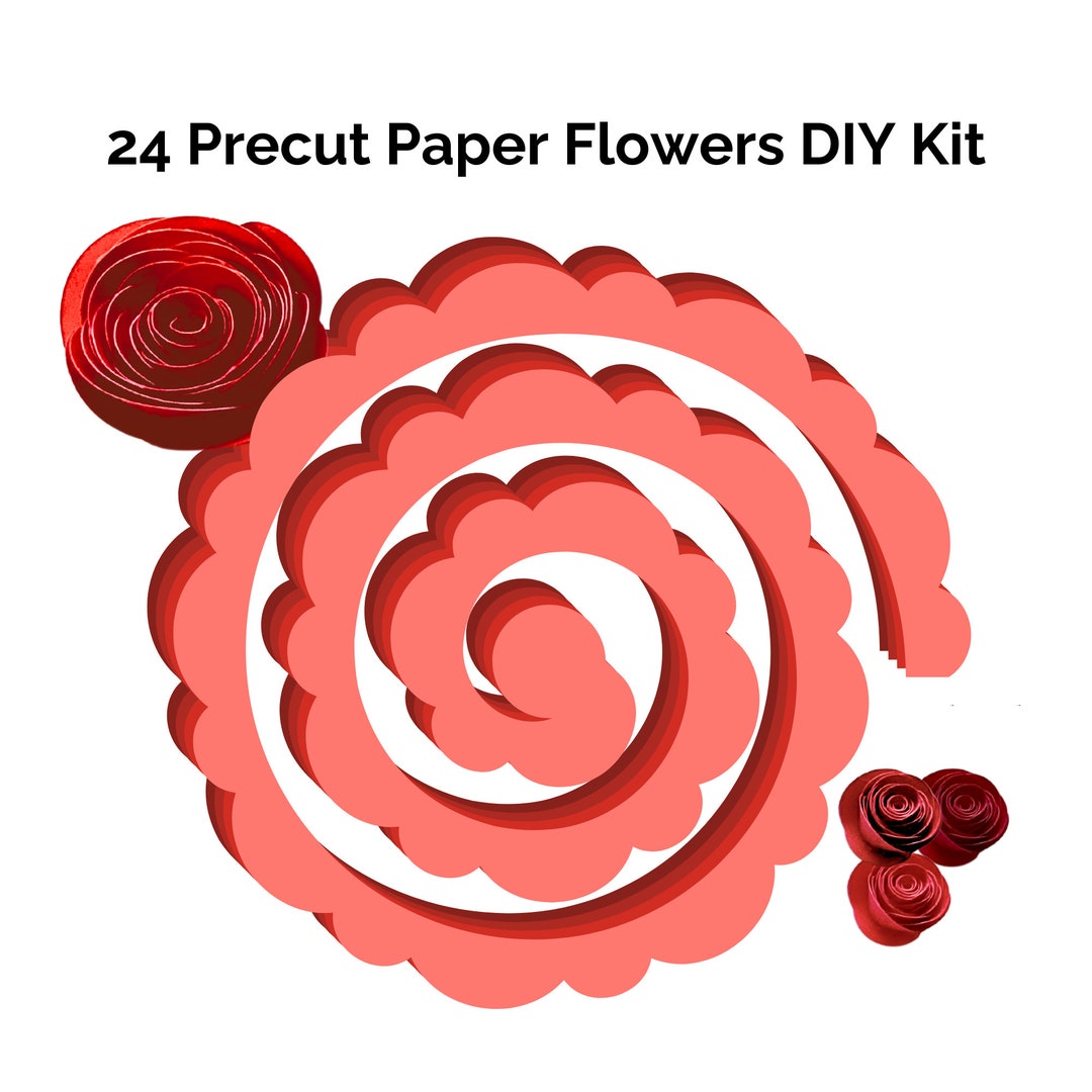 DIY Precut Paper Flowers Set of 24 Rolled Paper Roses for Crafting ...