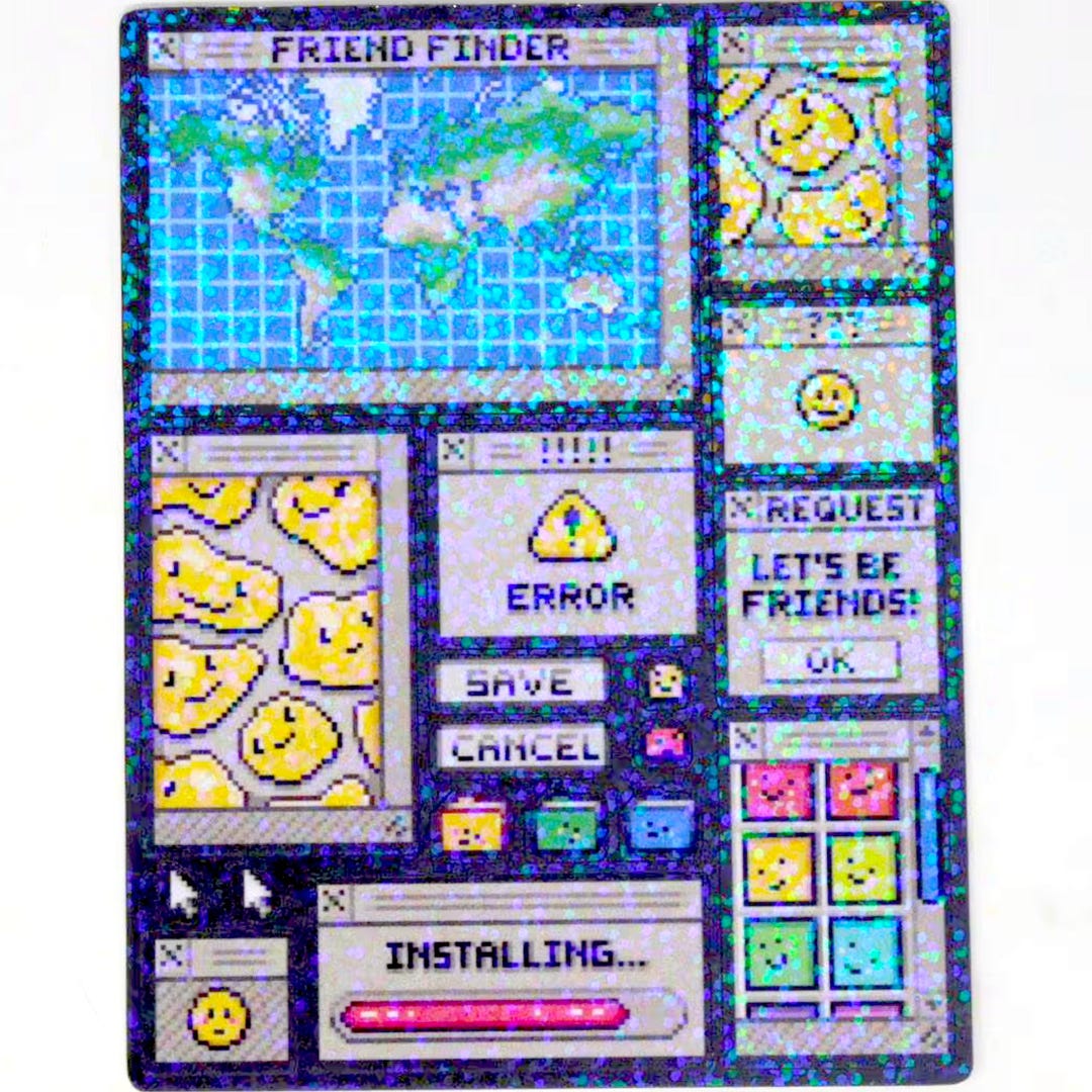 SMILY COMPUTER Windows Sticker Sheet Hand Made Holographic Vinyl 90s ...