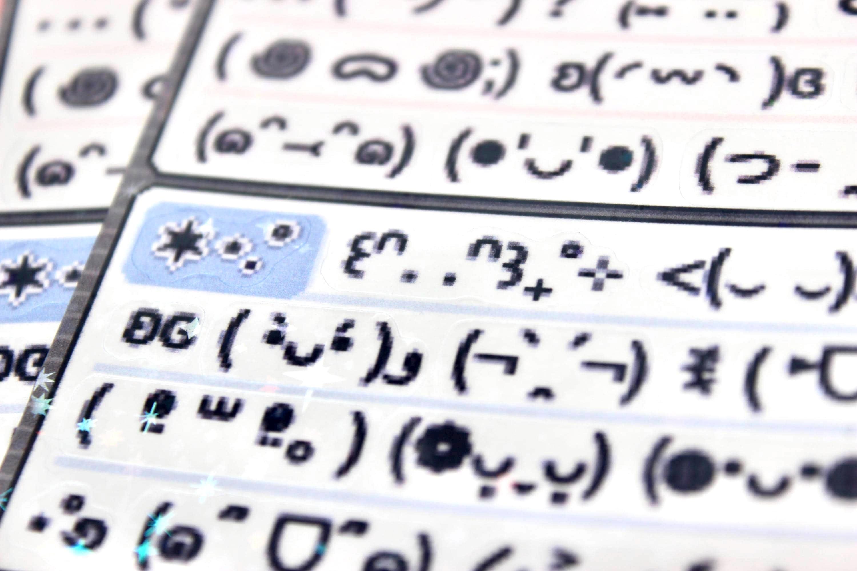 Kaomoji / ASCII / Pictochat Sticker Sheet - Hand Made - Holographic ...