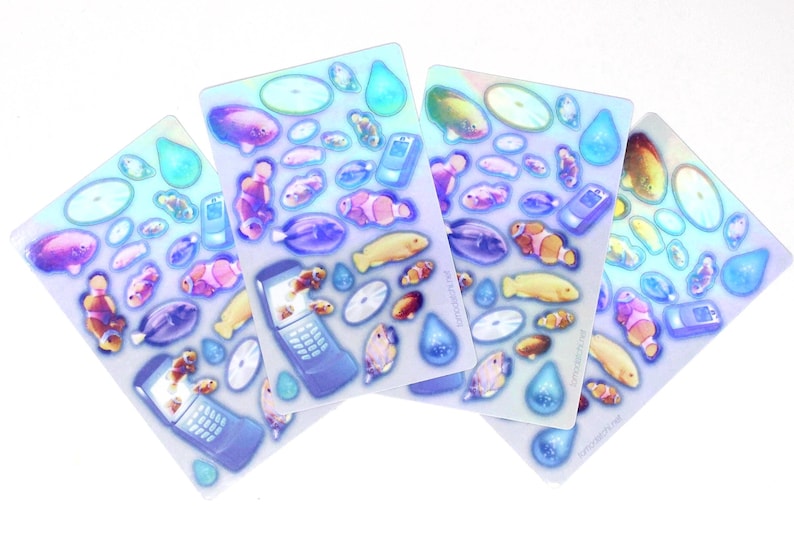 Frutiger Aero Style Holo Sticker Sheet - Hand Made - Holographic Vinyl ...