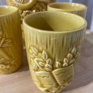 Enesco Yellow Ceramic Pitcher and Four Cups - Etsy