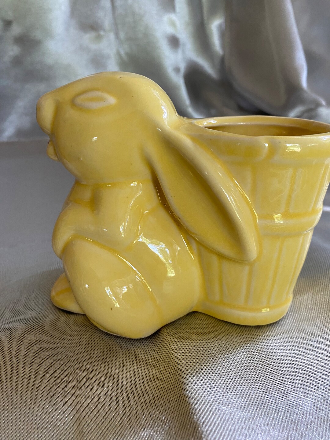 Vintage Pastel Yellow Bunny Planter - Etsy