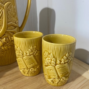 Enesco Yellow Ceramic Pitcher and Four Cups - Etsy