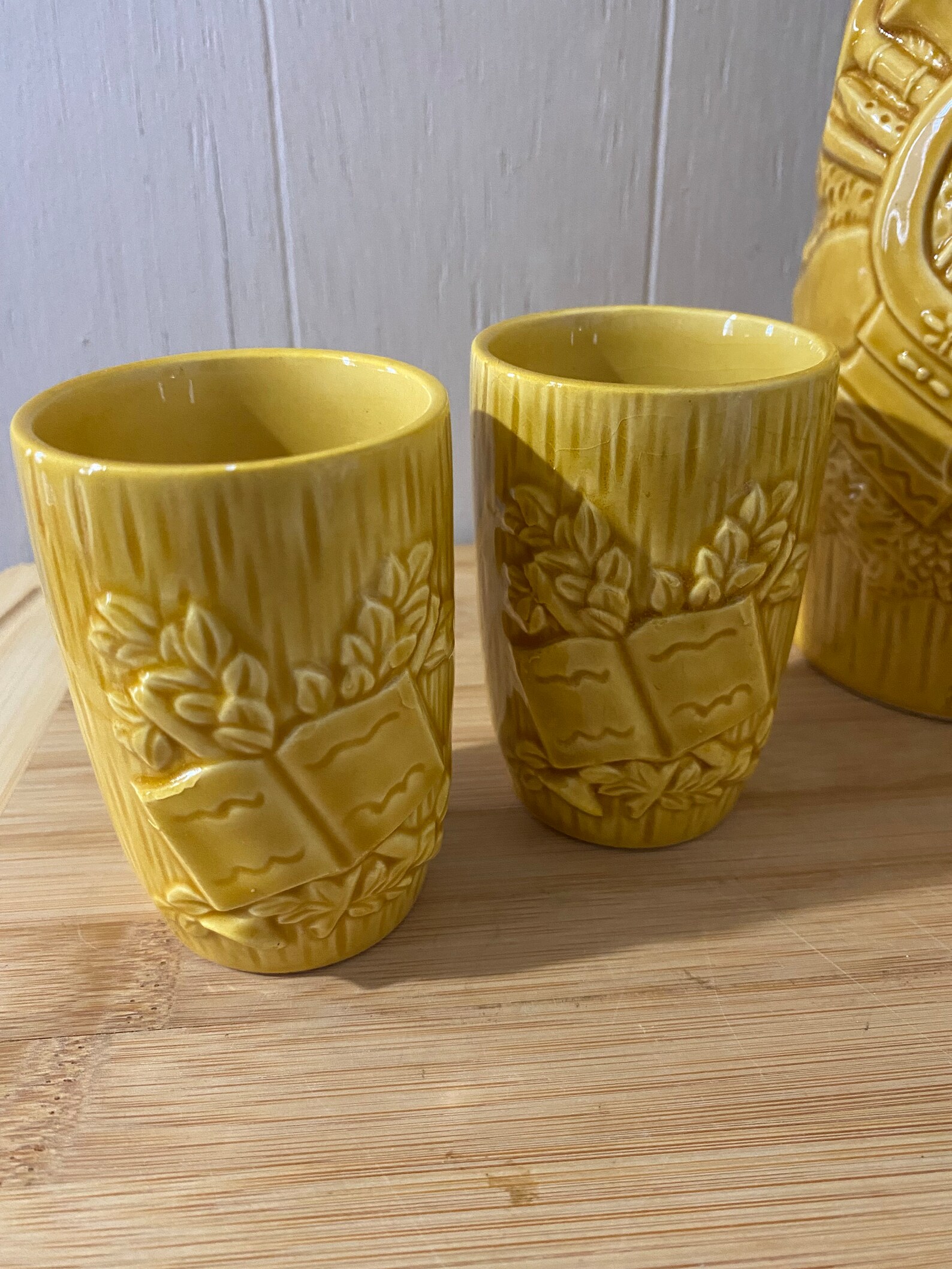Enesco Yellow Ceramic Pitcher and Four Cups - Etsy