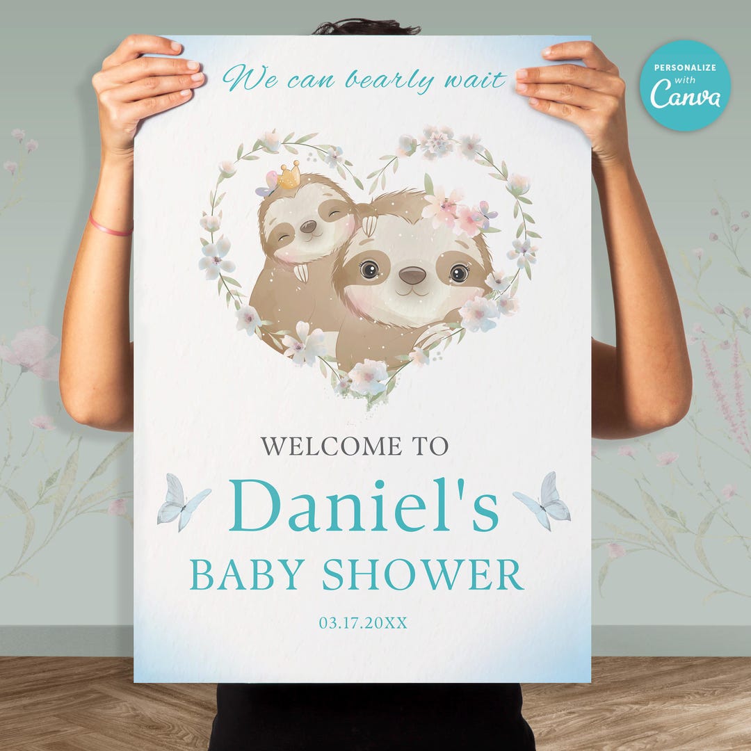 Cute Sloth Baby Shower Welcome Sign, We Can't Wait Baby Shower Welcome ...