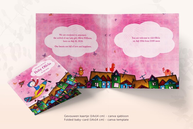 Editable Baby Card Canva Template, Birth Announcement, Birthday Card ...