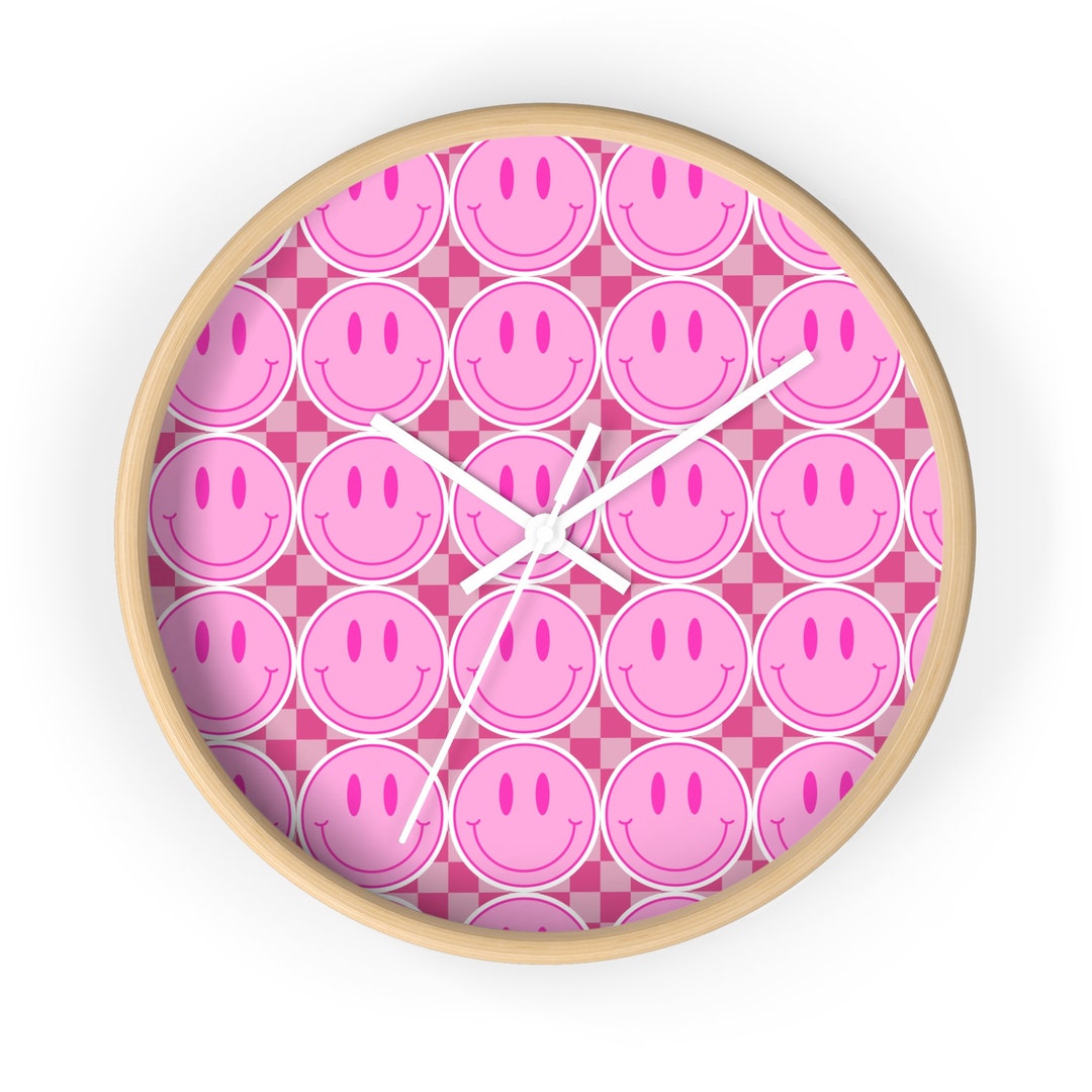 Preppy Smiley Face Wall Clock Pink - Etsy