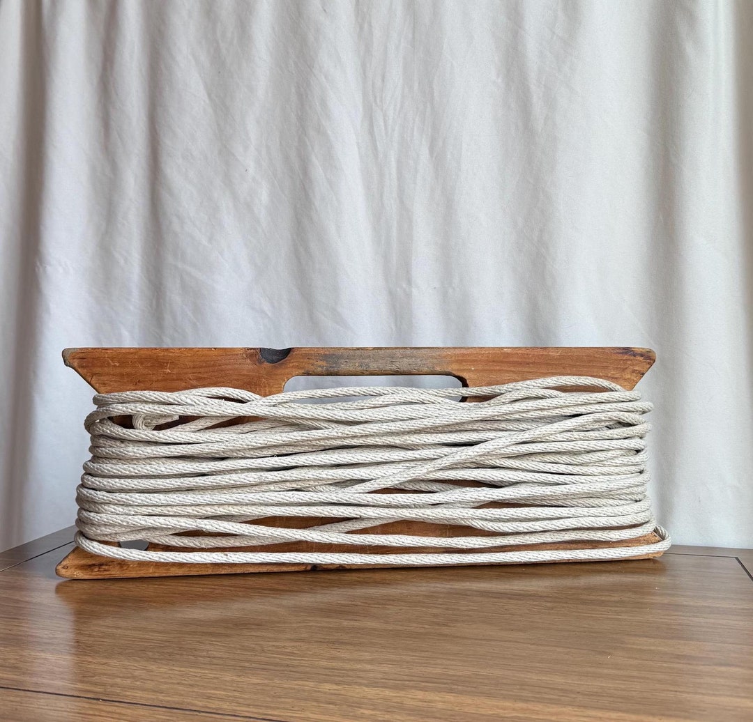 Large Wooden Spool With Aged White Rope - Etsy