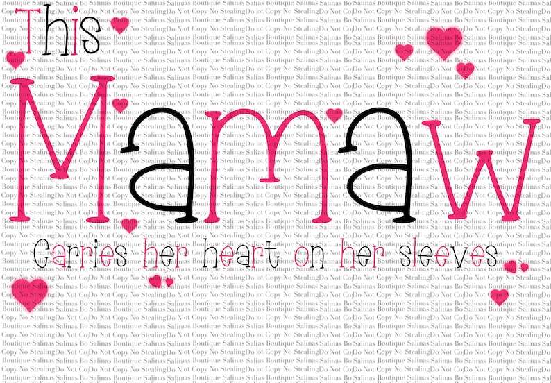 This Mamaw Wears Her Heart on Her Sleeve Hearts Pink Png - Etsy