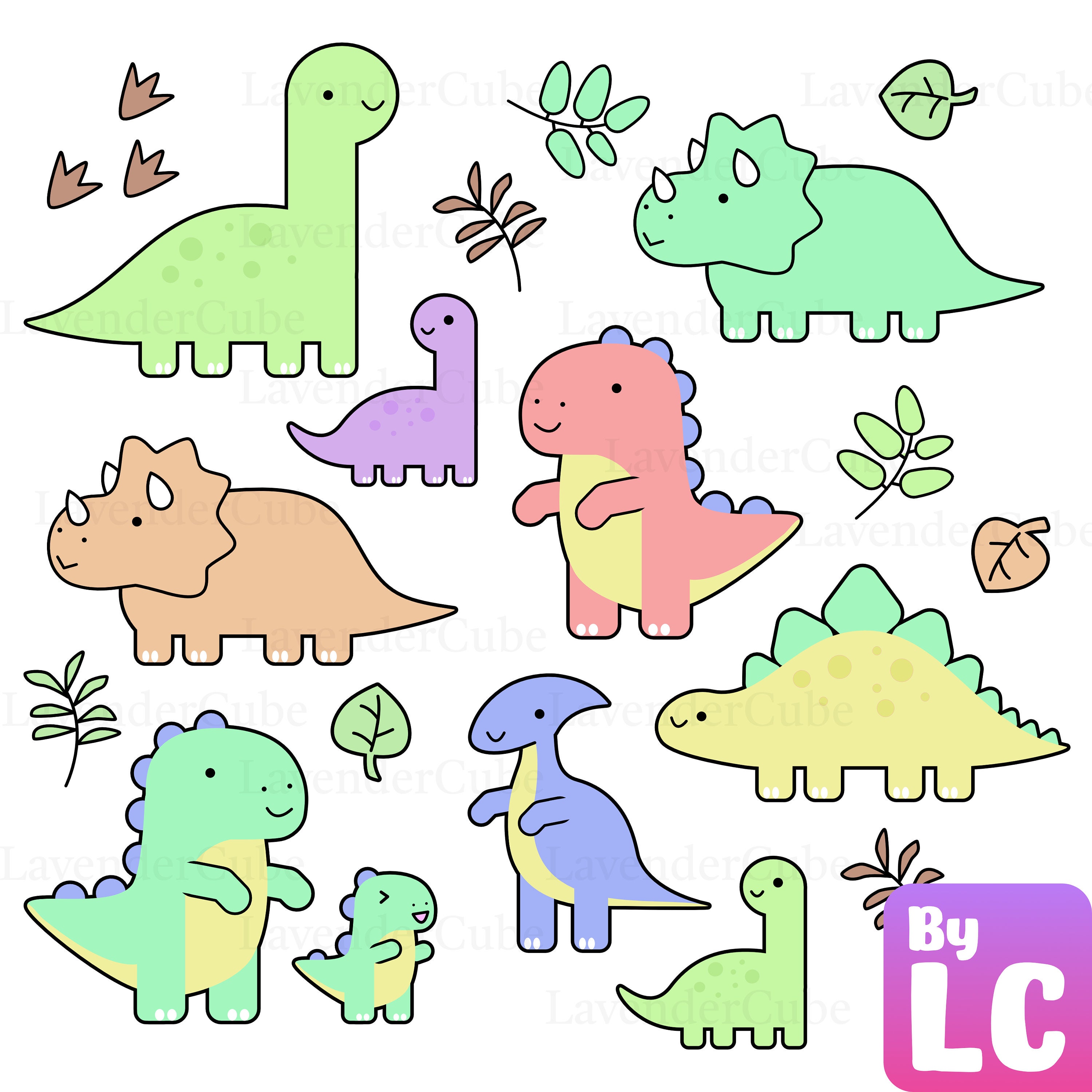 Cute Dinosaur Clip Art - Digital Download - T-rex - Triceratops ...