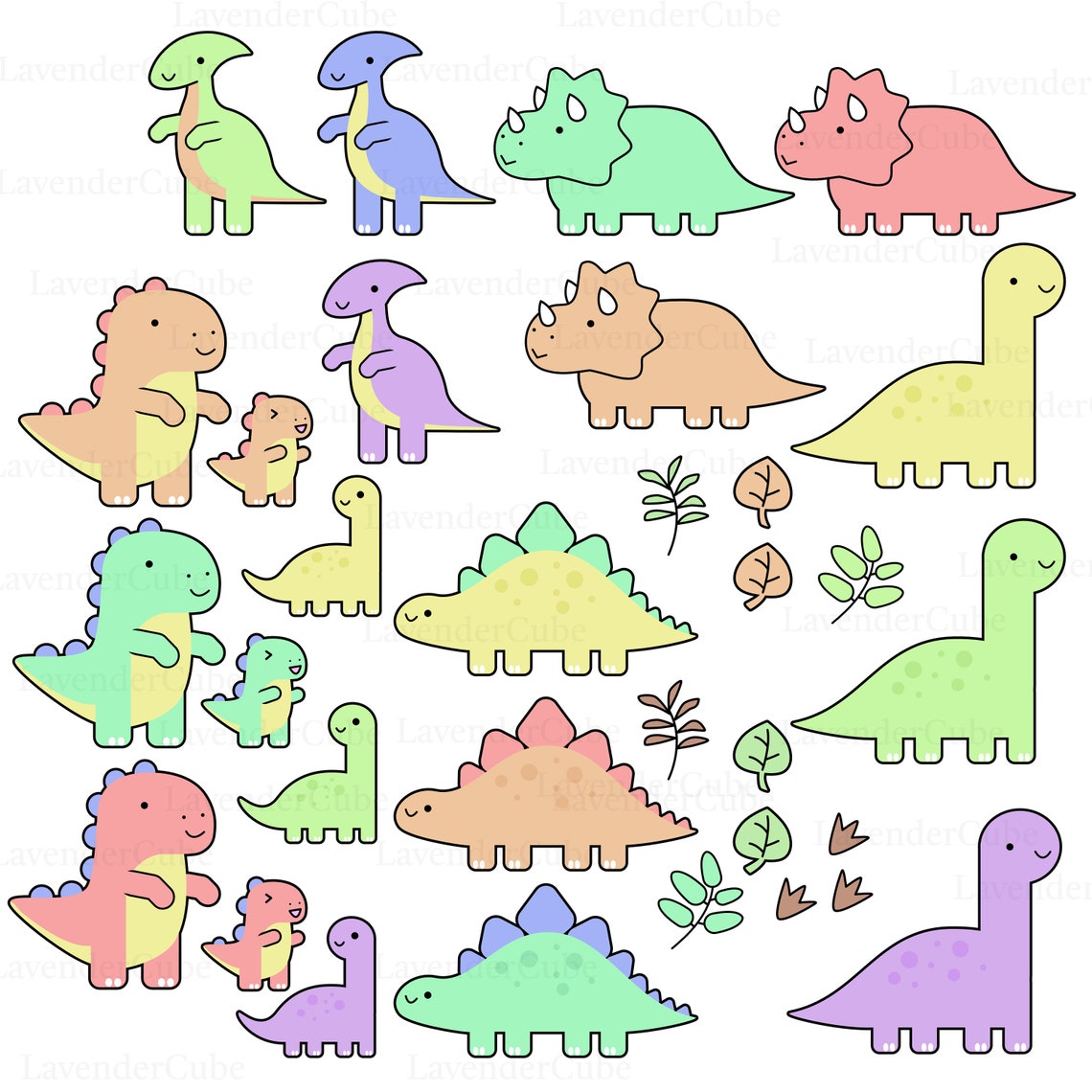 Cute Dinosaur Clip Art - Digital Download - T-rex - Triceratops ...