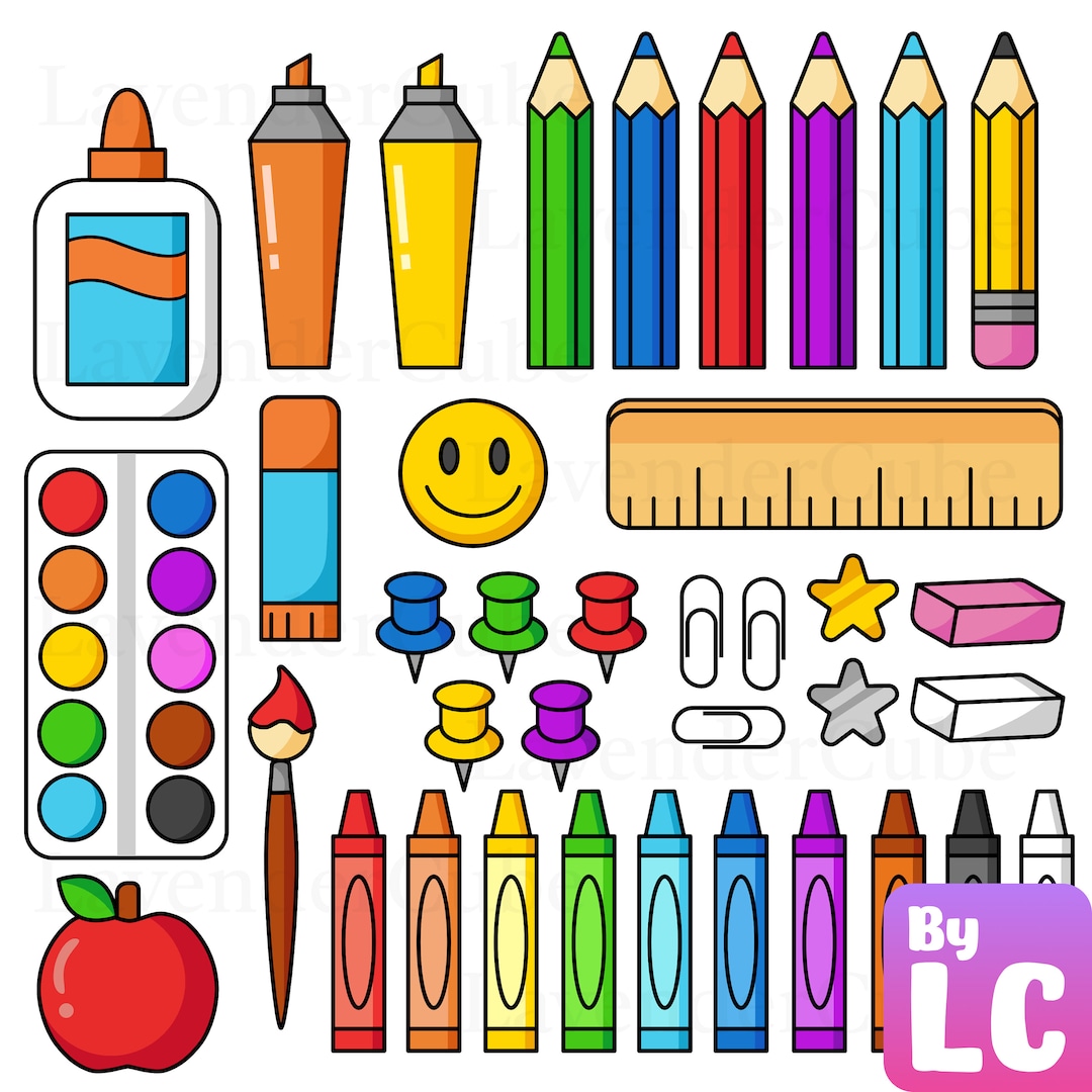 School Supplies Clipart - Digital Download - 300 DPI - Png - Jpg - Etsy