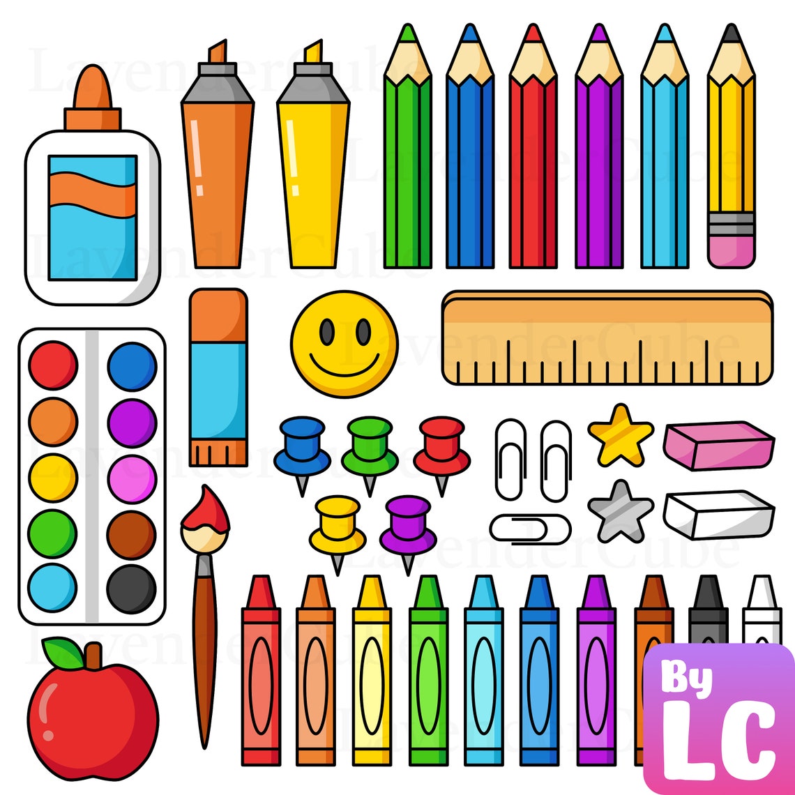 School Supplies Clipart - Digital Download - 300 DPI - Png - Jpg - Etsy