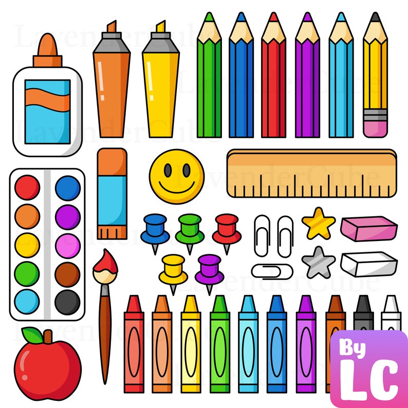 School Supplies Clipart - Digital Download - 300 DPI - Png - Jpg - Etsy
