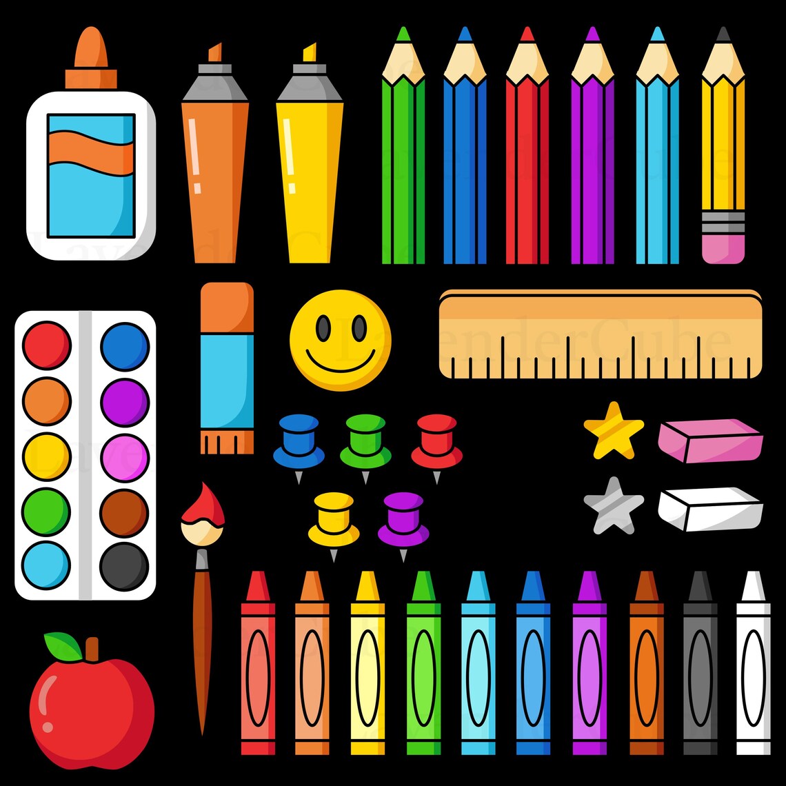 School Supplies Clipart - Digital Download - 300 DPI - Png - Jpg - Etsy
