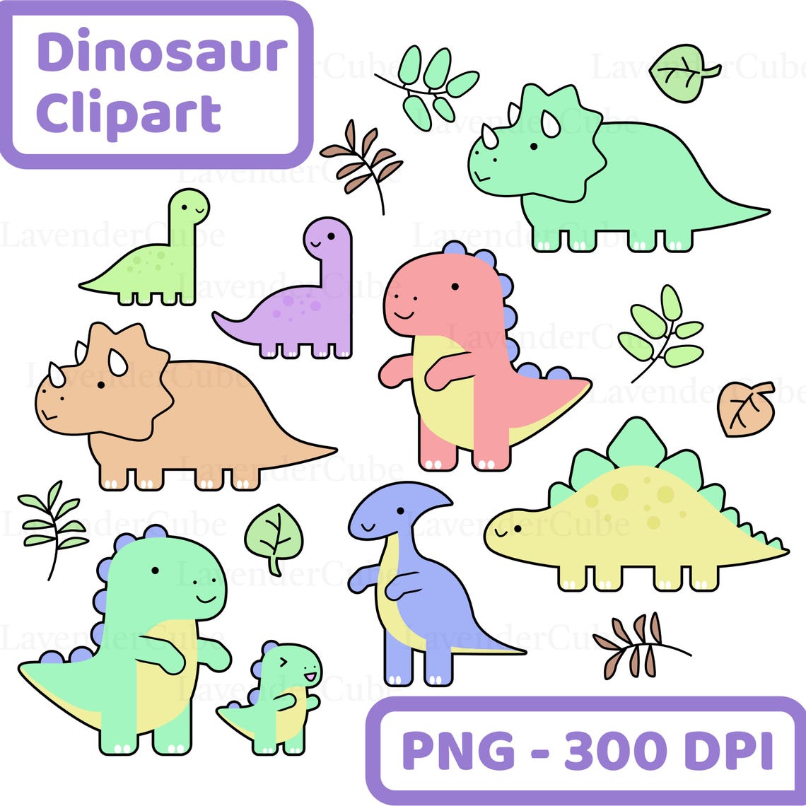 Cute Dinosaur Clip Art - Digital Download - T-rex - Triceratops ...