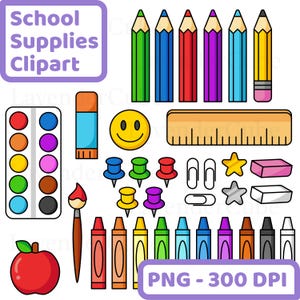 School Supplies Clipart - Digital Download - 300 DPI - Png - Jpg - Etsy