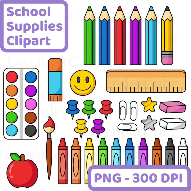 School Supplies Clipart - Digital Download - 300 DPI - Png - Jpg - Etsy