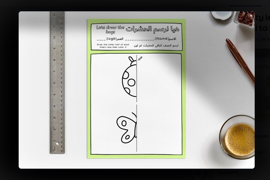 Instant Print English and Arabic Kids Worksheet Lets Draw Bugs. Ready ...