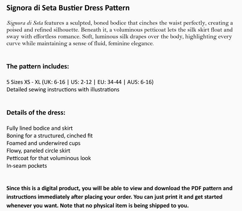 Signora Di Seta | Bustier Dress Sewing Pattern | XS - XL - Etsy