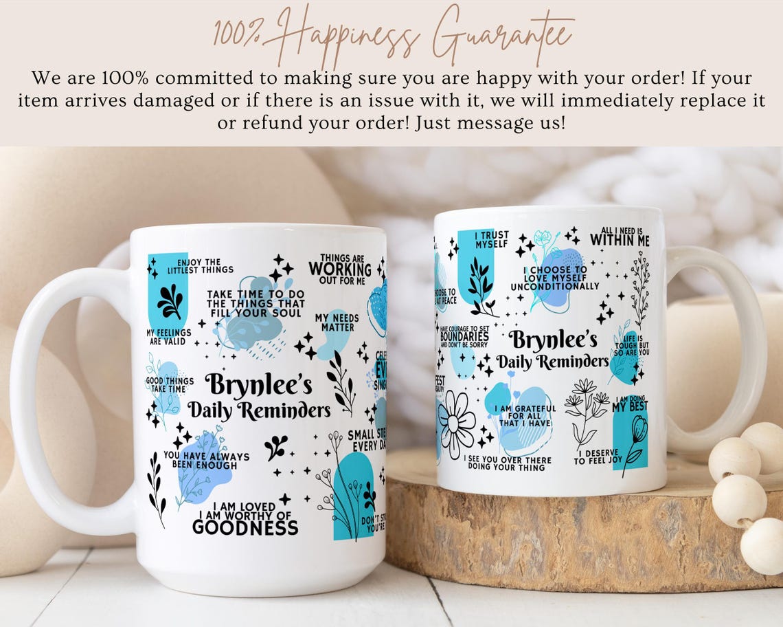 Personalized Daily Affirmations Coffee Mug, Custom Daily Reminders Cup ...
