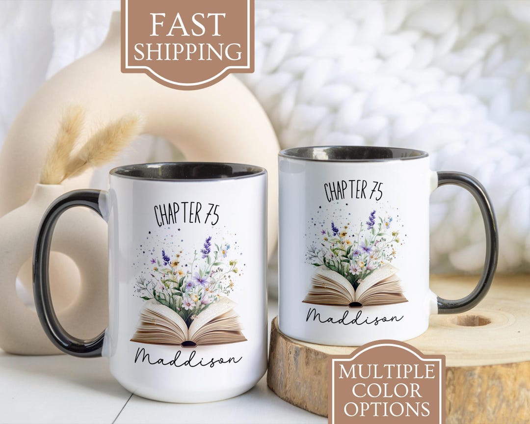 Personalized Chapter 75 Coffee Mug, 75th Birthday Gift, Wildflower Cup ...