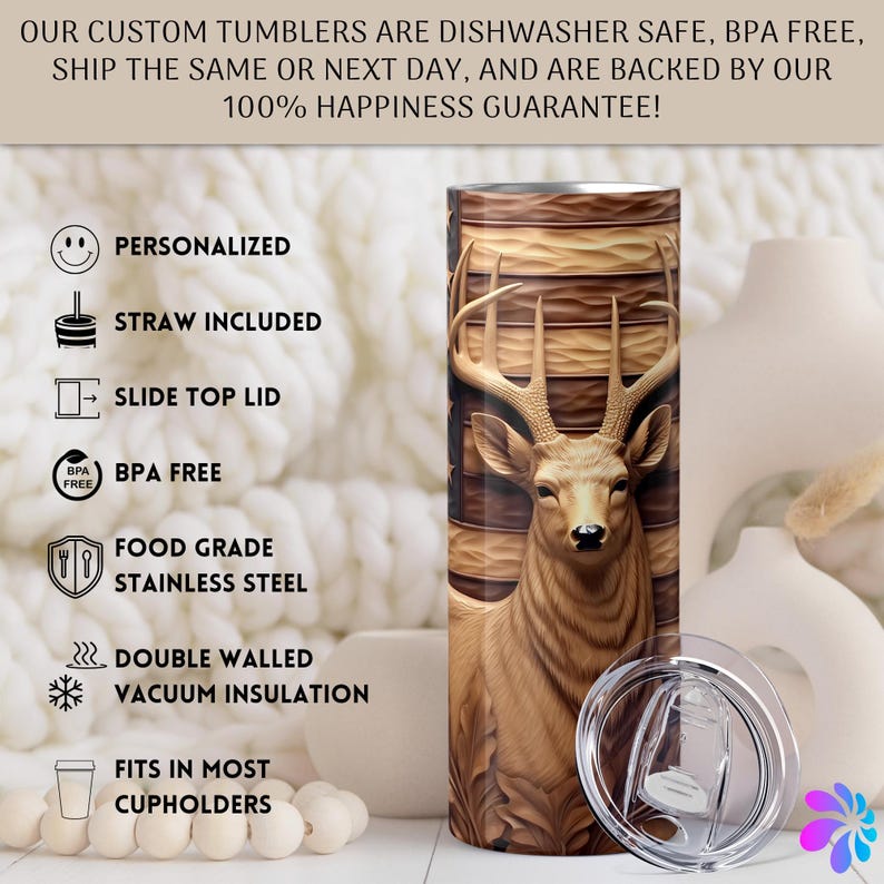 Personalized Deer Hunter Tumbler, Deer Hunting Travel Mug, Outdoor ...
