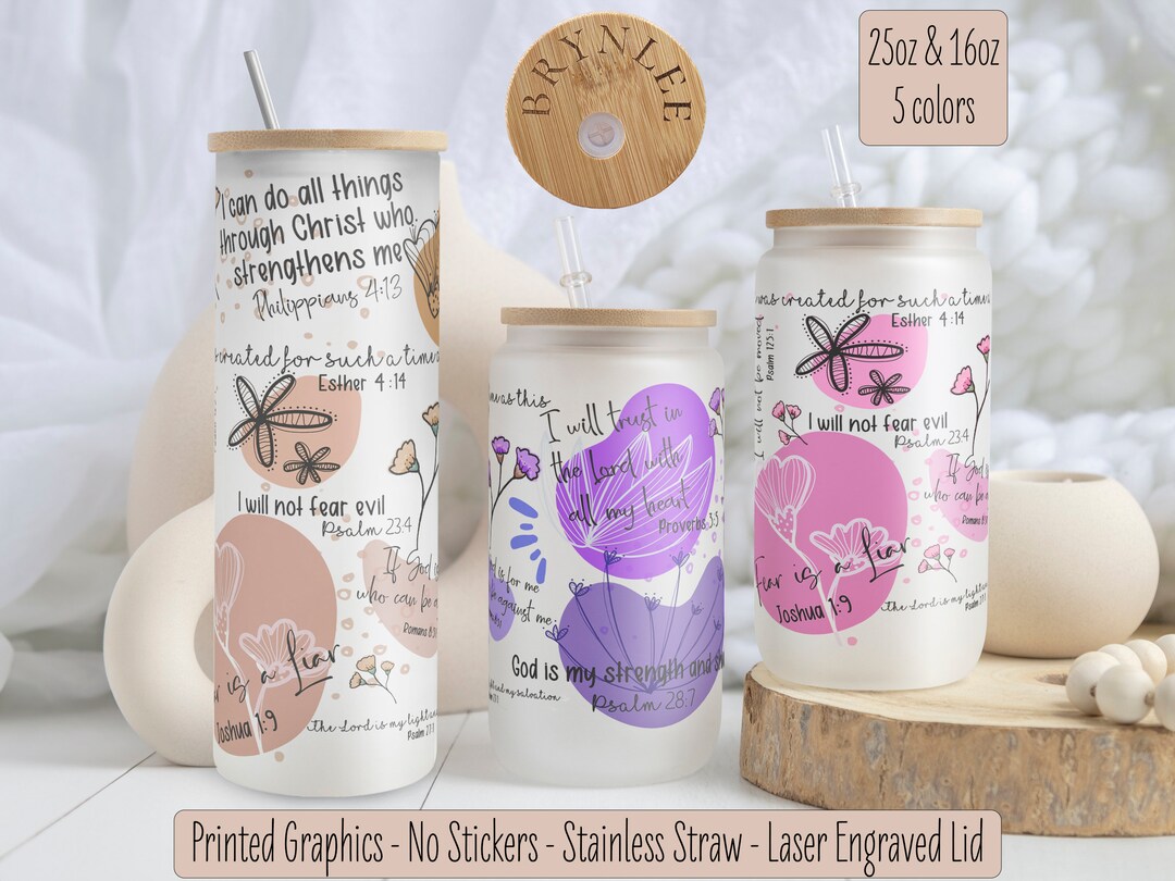 Christian Affirmation Iced Coffee Cup, Bible Verse Glass Tumbler, Beer ...