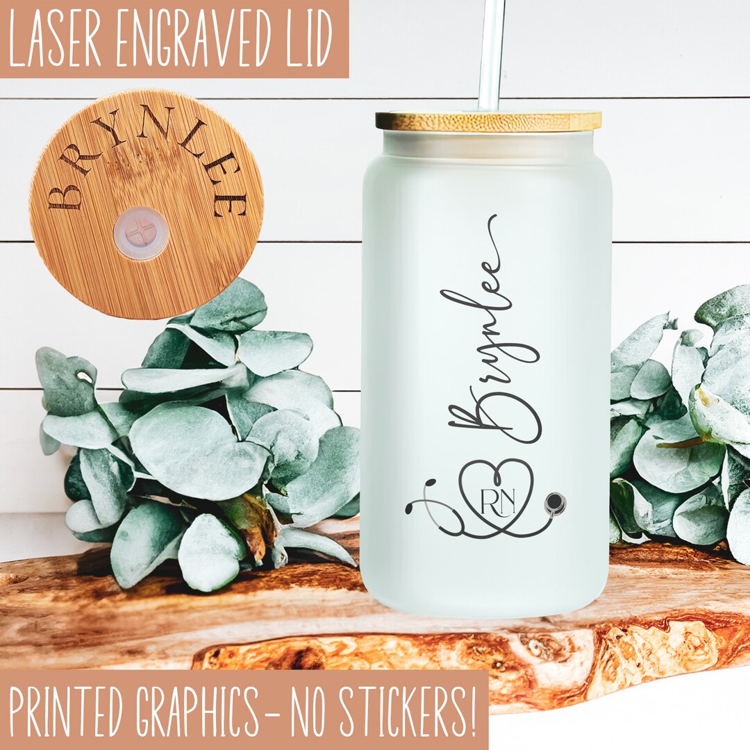 Personalized Nurse Iced Coffee Cup, RN Glass Tumbler, Beer Can Glass ...