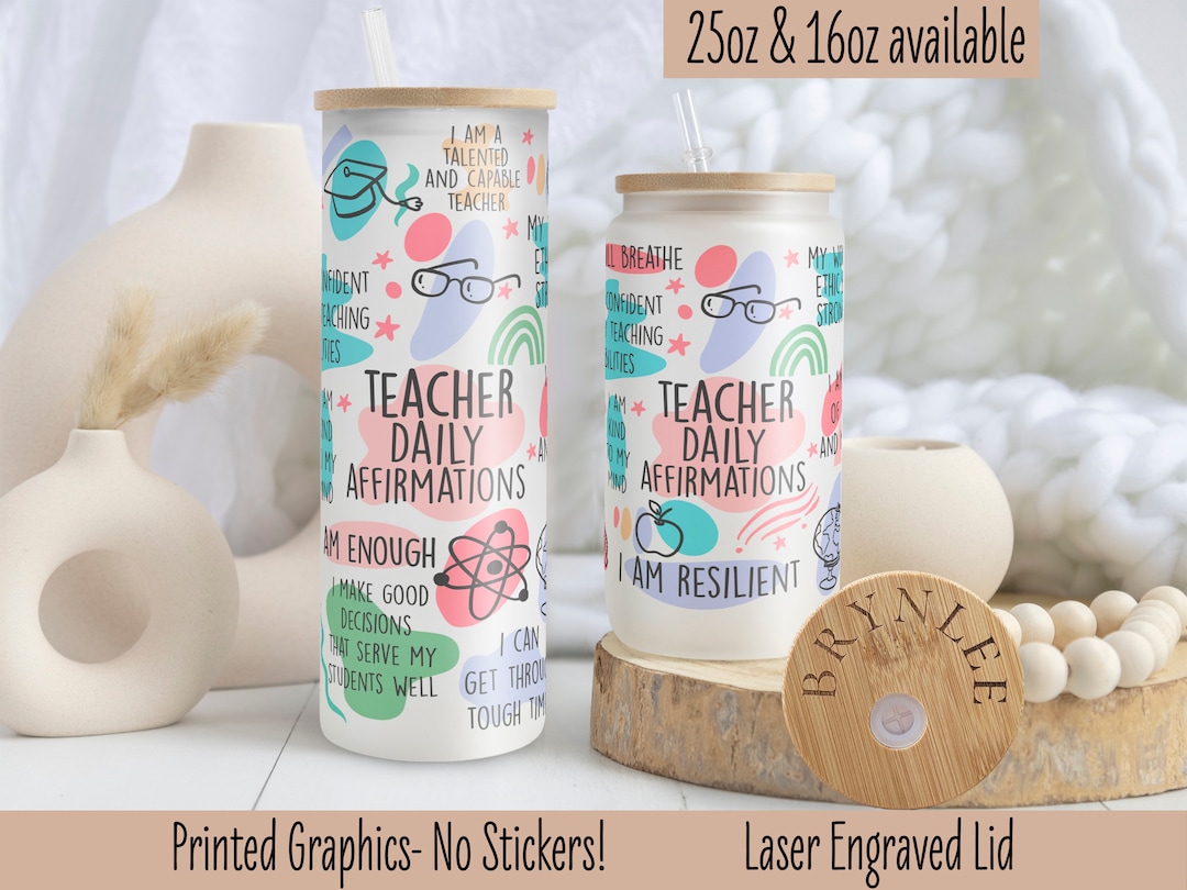 Personalized Teacher Glass Coffee Cup, Teacher Affirmation Gifts ...