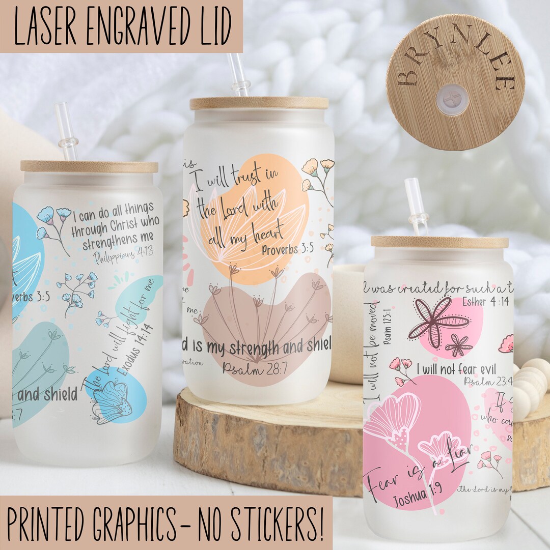 Christian Affirmation Iced Coffee Cup, Bible Verse Iced Coffee Glass ...