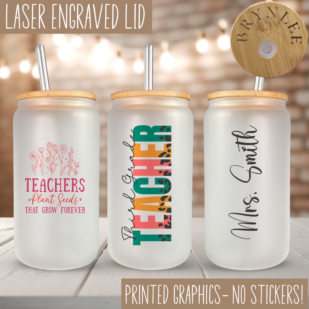 Teacher Glass Iced Coffee Cup, Personalized Teacher Gifts, Teacher ...