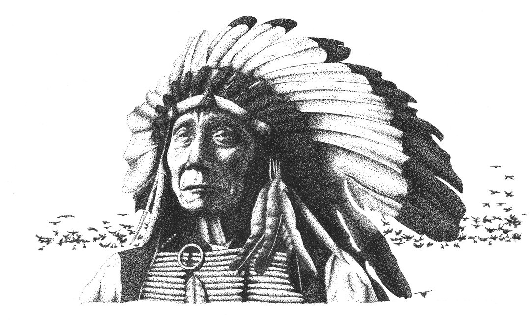 Native American Chief Red Cloud, of the Oglala Lakota Stipple Ink Print ...