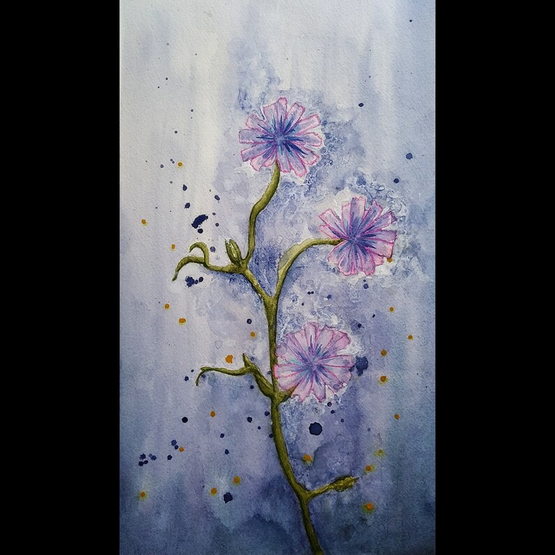 Chicory Flowers Nihonga and Watercolor Print - Etsy