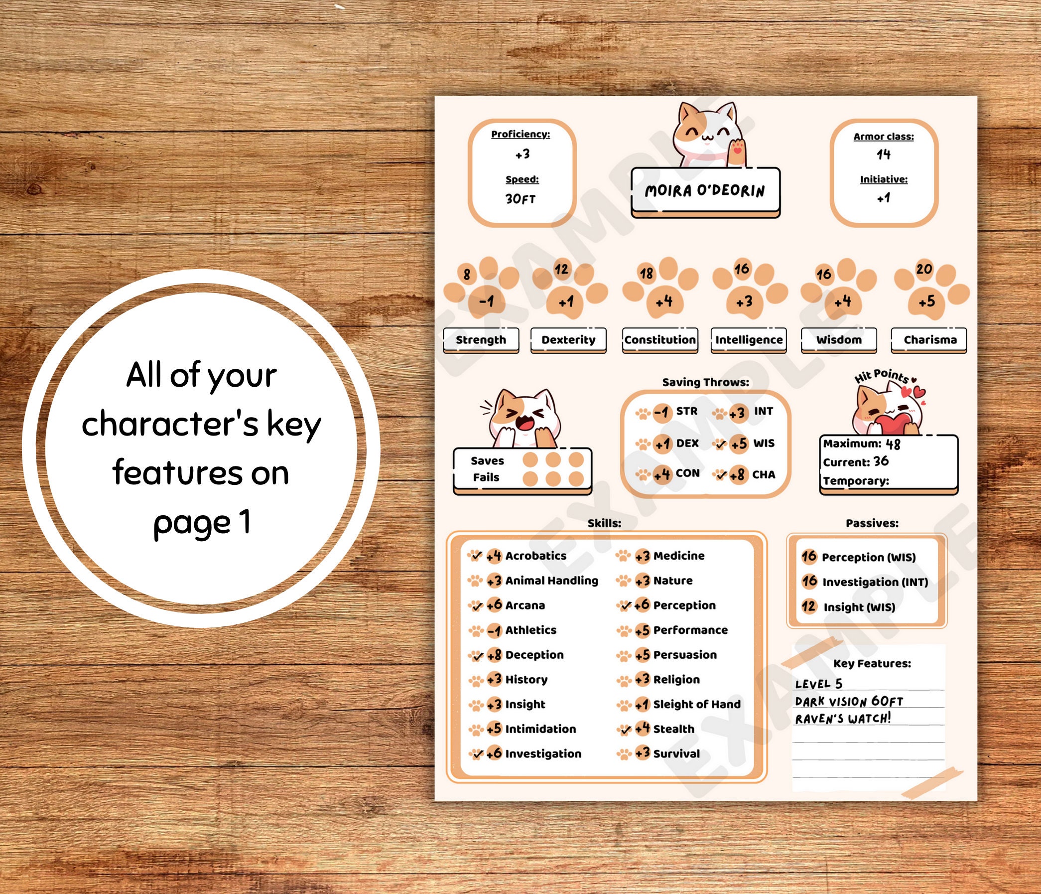 Calico Cat Dnd 5e Digital or Printable Character Sheet, Spell Sheet, Personalized Character ...