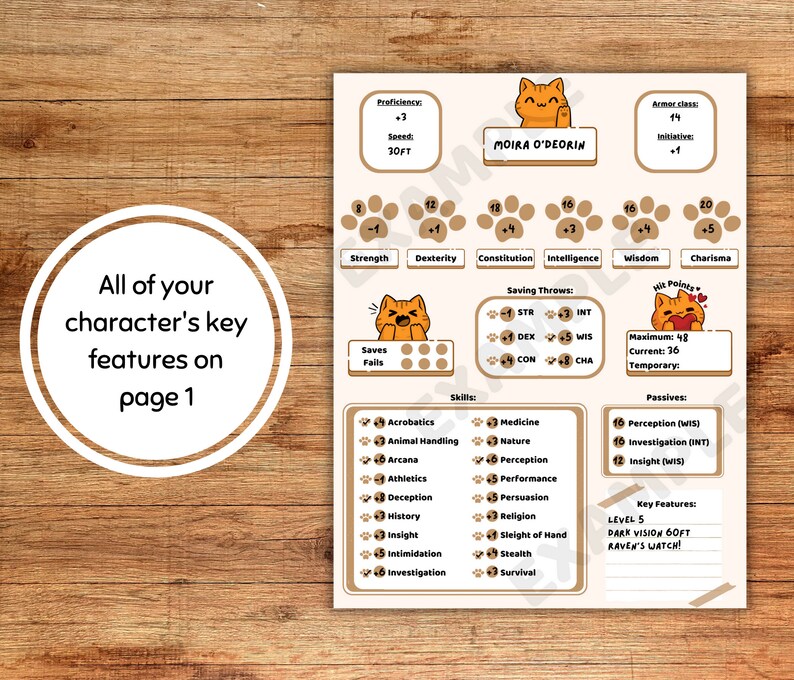 Dnd Character Sheet Digital or Printable Pdf for Dungeons and - Etsy
