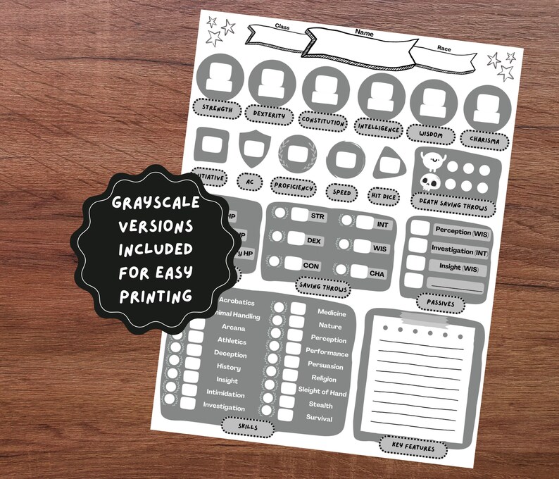Dnd Character Sheet: Digital or Printable PDF Simple Cute Green Style ...