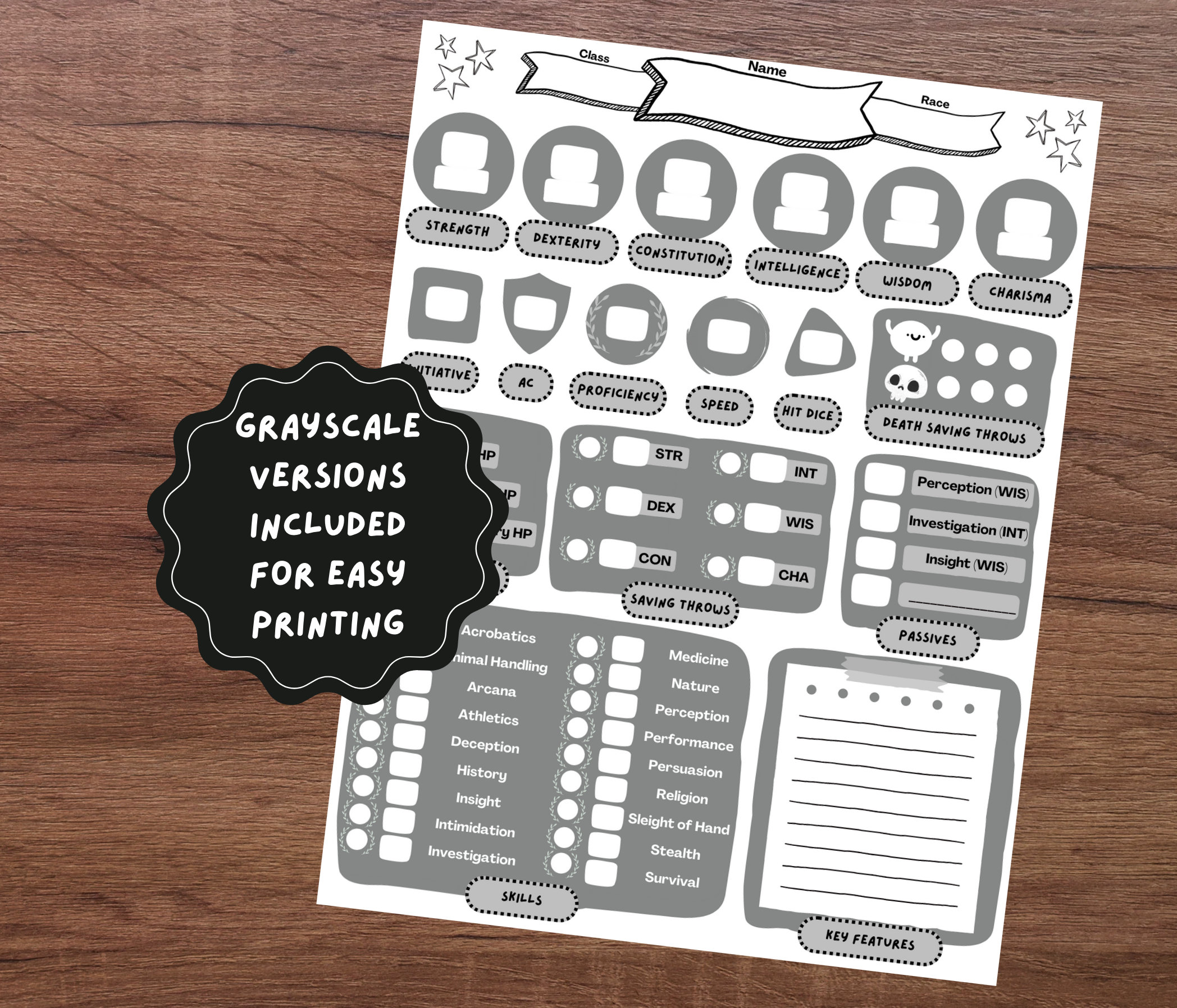 Dnd Character Sheet: Digital or Printable PDF Simple Cute Green Style ...