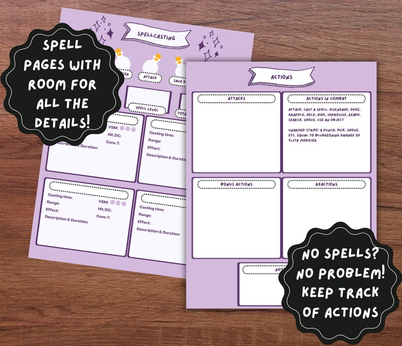 Character Sheet for Dnd 5e: Digital Printable PDF File for D&d Purple ...