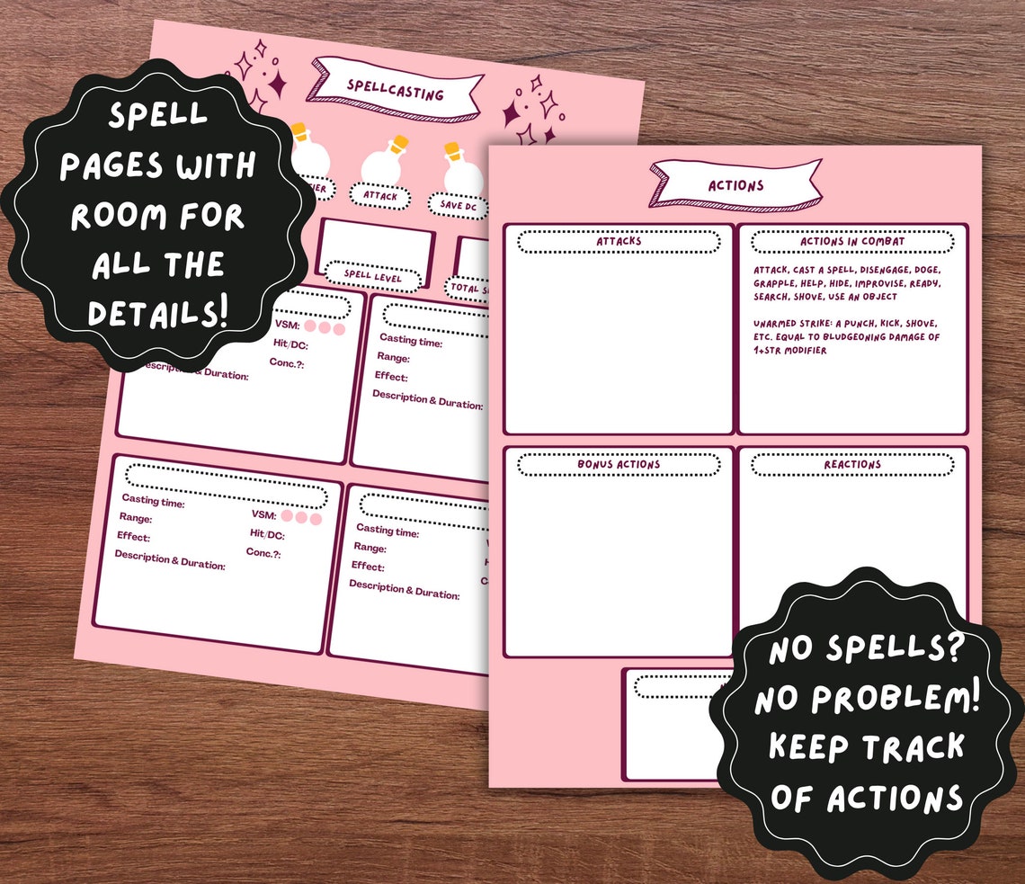 Dnd Character Sheet Digital Printable Cherry Pink Template 5e - Etsy