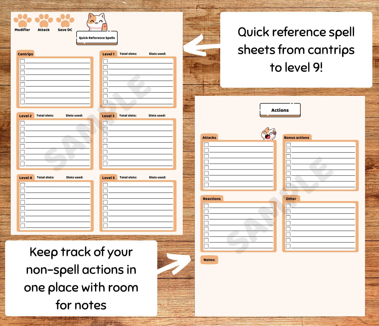 Calico Cat Dnd 5e Digital or Printable Character Sheet, Spell Sheet ...
