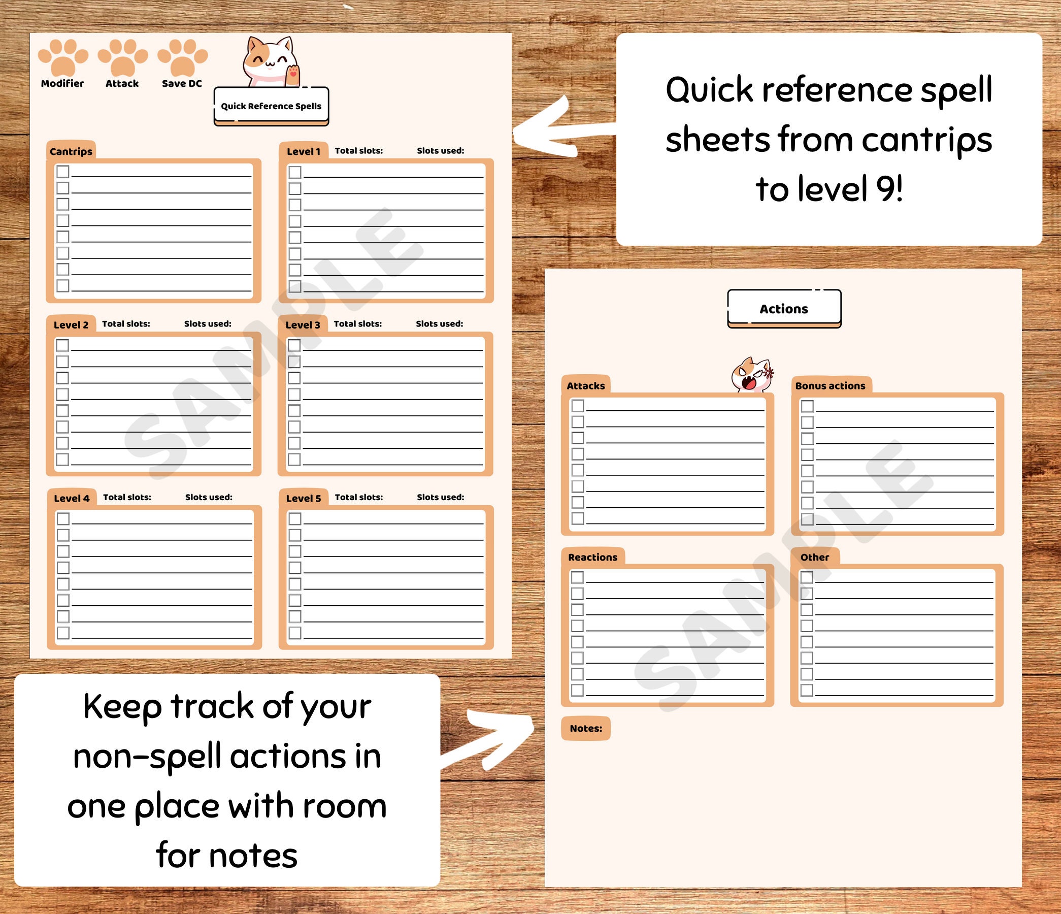 Calico Cat Dnd 5e Digital or Printable Character Sheet, Spell Sheet ...