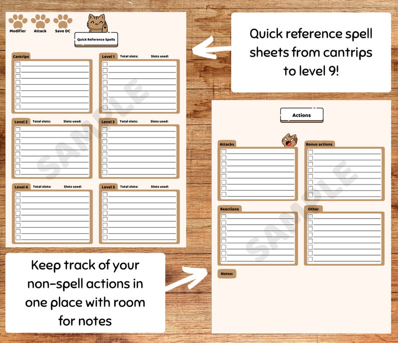 Dnd Character Sheet Digital or Printable Tabby Cat Theme 5e With Spells ...