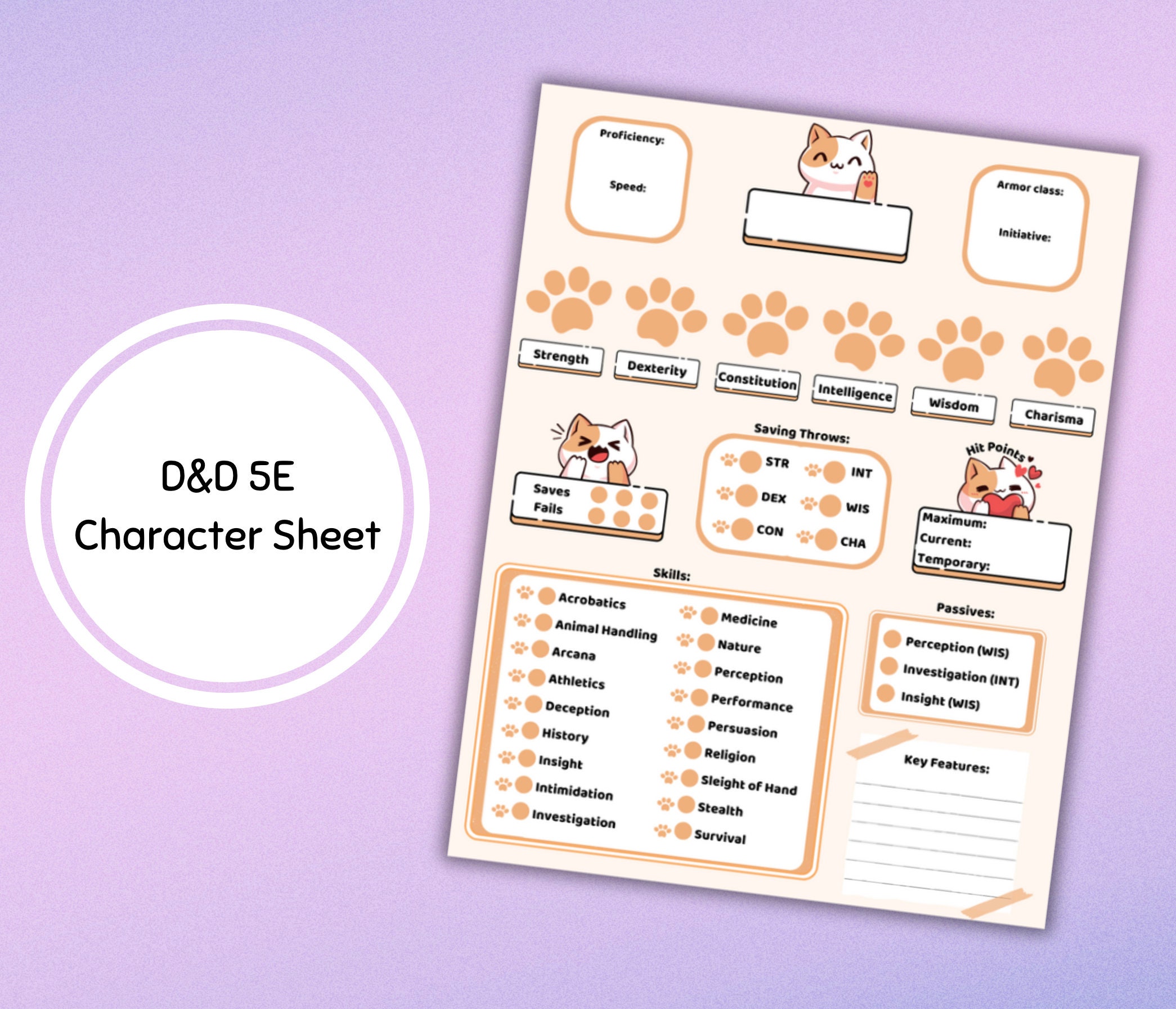 Calico Cat Dnd 5e Digital or Printable Character Sheet, Spell Sheet ...