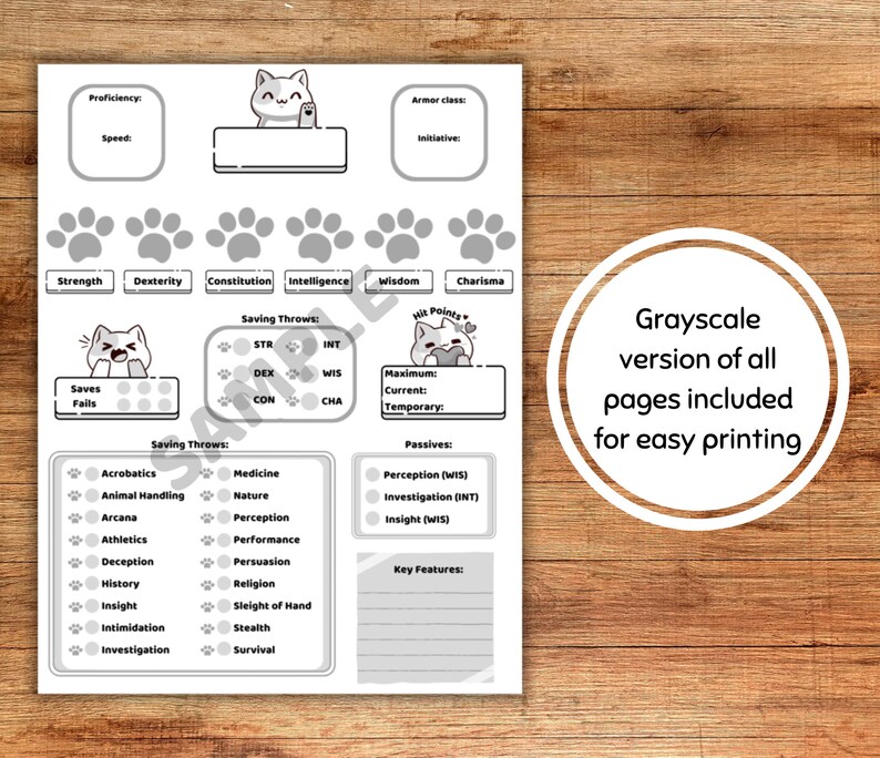 Calico Cat Dnd 5e Digital or Printable Character Sheet Spell - Etsy