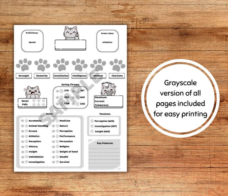 Dnd Character Sheet Digital or Printable Tabby Cat Theme 5e With Spells ...